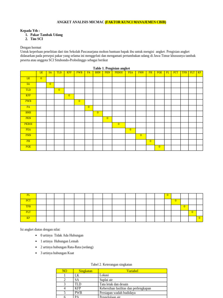 Angket Analisis Micmac-Cbib | PDF