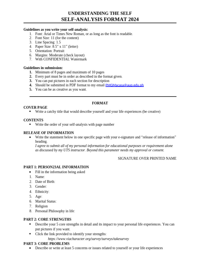 Uts Format For Self Analysis 1 | PDF | Attachment Theory | Mental Health