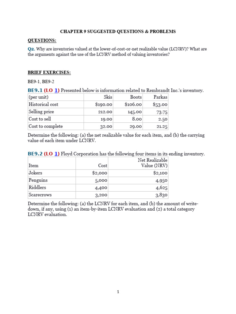 Chapter 9 Suggested Questions and Problems (1) - Tagged | PDF