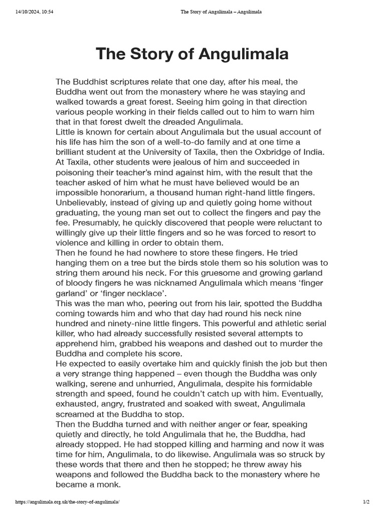 The Story of Angulimala - Angulimala | PDF | Enlightenment In Buddhism ...