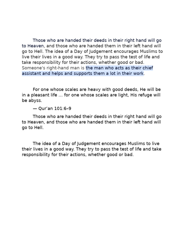 Those Who Are Handed Their Deeds in Their Right Hand Will Go To Heaven ...