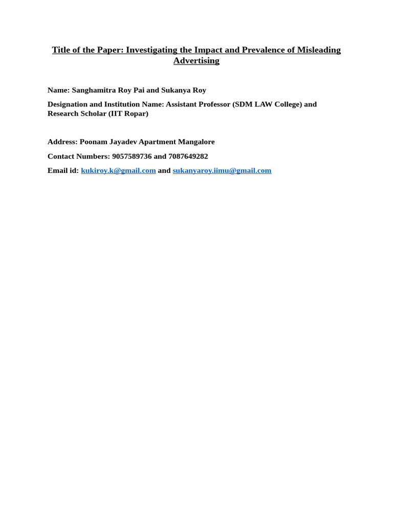 Misleading Advertising Impact Study | PDF | False Advertising | Methodology