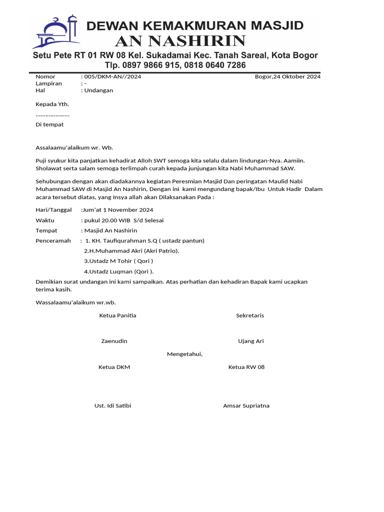 Surat DKM An Nashirin - Ok 2 | PDF | Agama & Spiritualitas