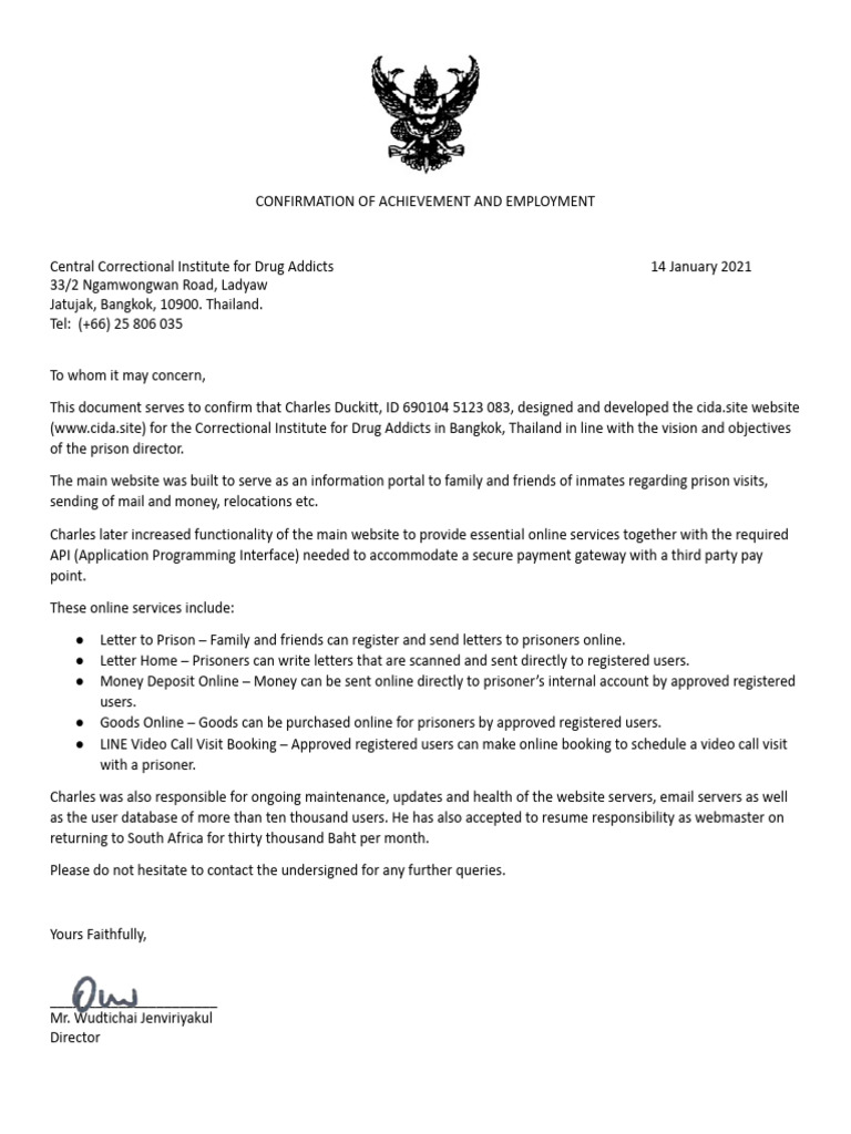 Charles Duckitt - Ref Letter - CIDA | PDF