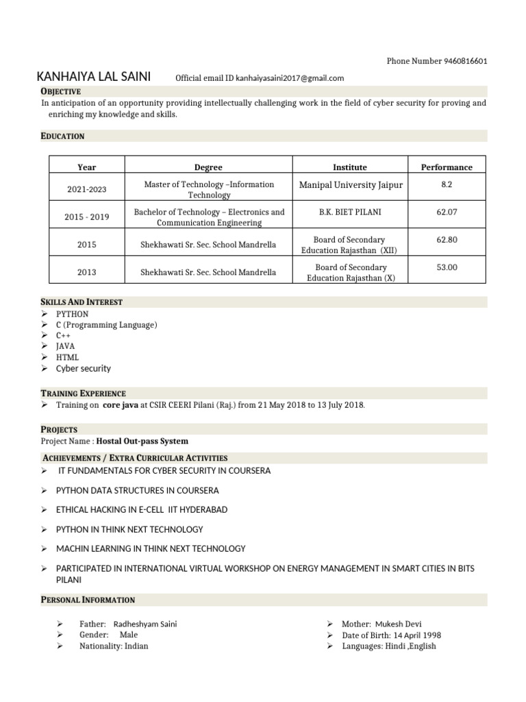 Kanhaiya Resume | PDF | Computers