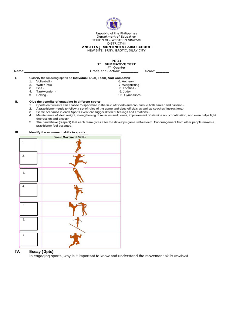 Long Test PE 11 4th Q | PDF