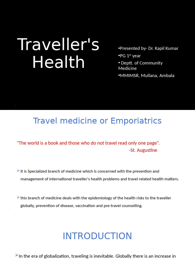 Traveller's Health PPT 4 DR - Kapil Kumar | PDF | Malaria | Preventive Healthcare