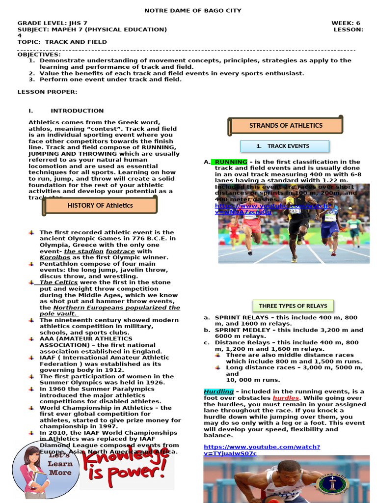 WEEK-6-LESSON-4-G7 - PE-2nd | PDF | Track And Field | Sport Of Athletics