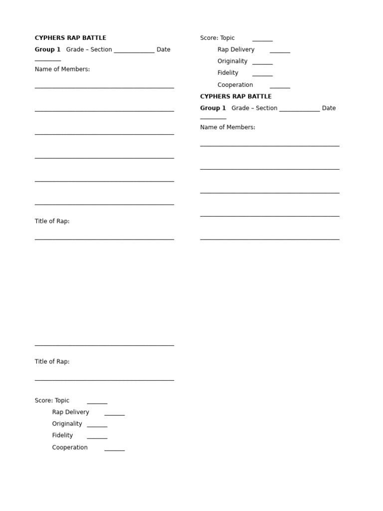 Ciphers Rap Battle Scoring Sheet | PDF