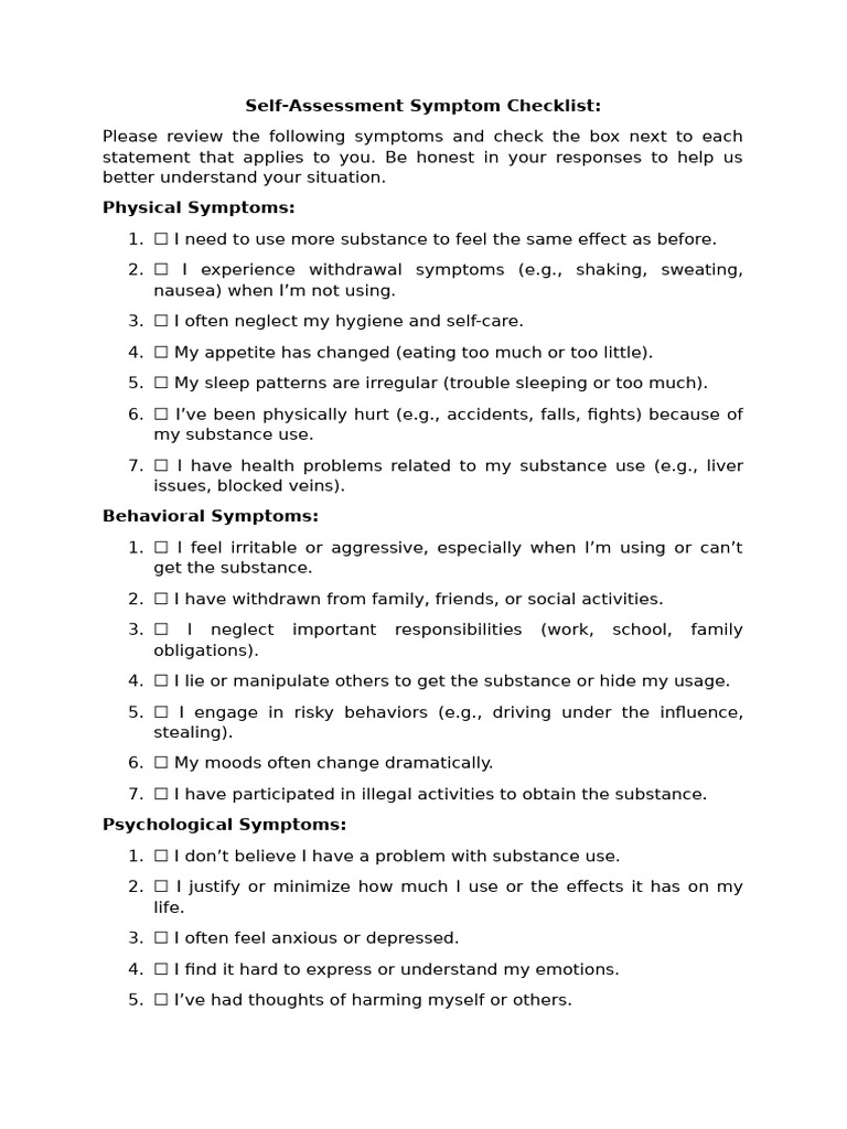 Self Assessment For All | PDF | Substance Use Disorder | Anxiety