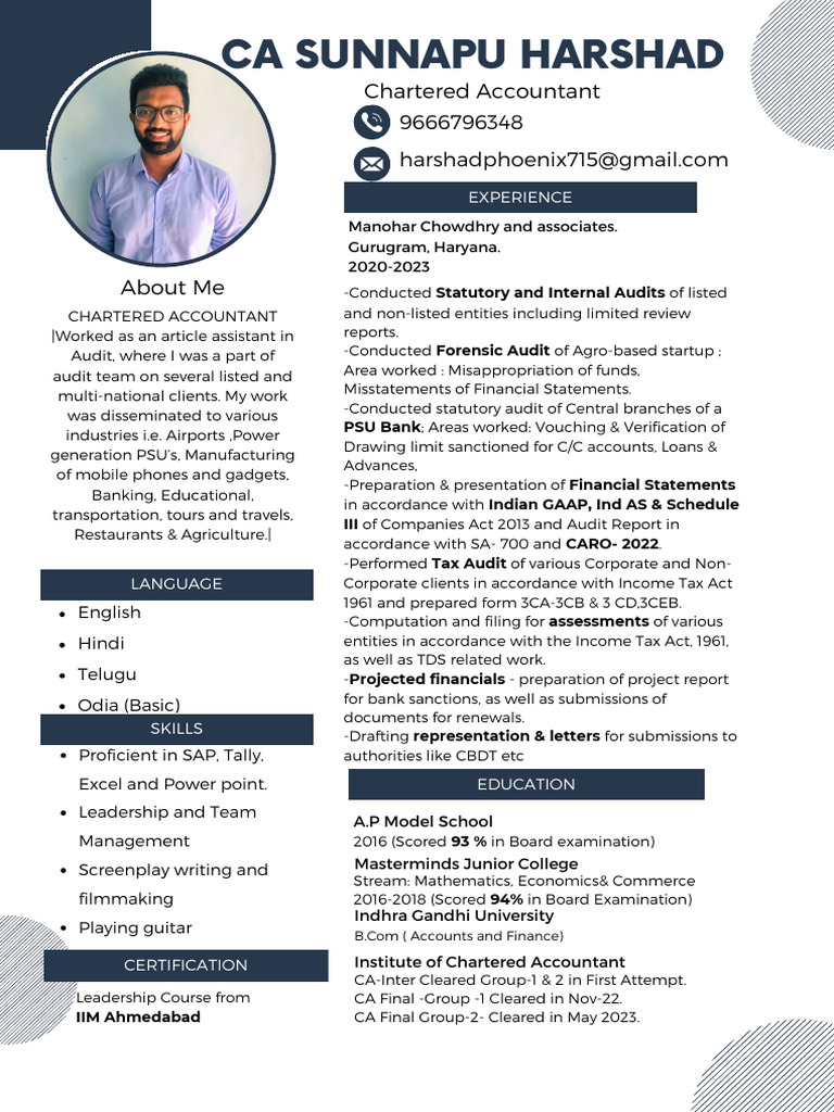 CA S. HARSHAD RESUME Final | PDF | Audit | Accounting