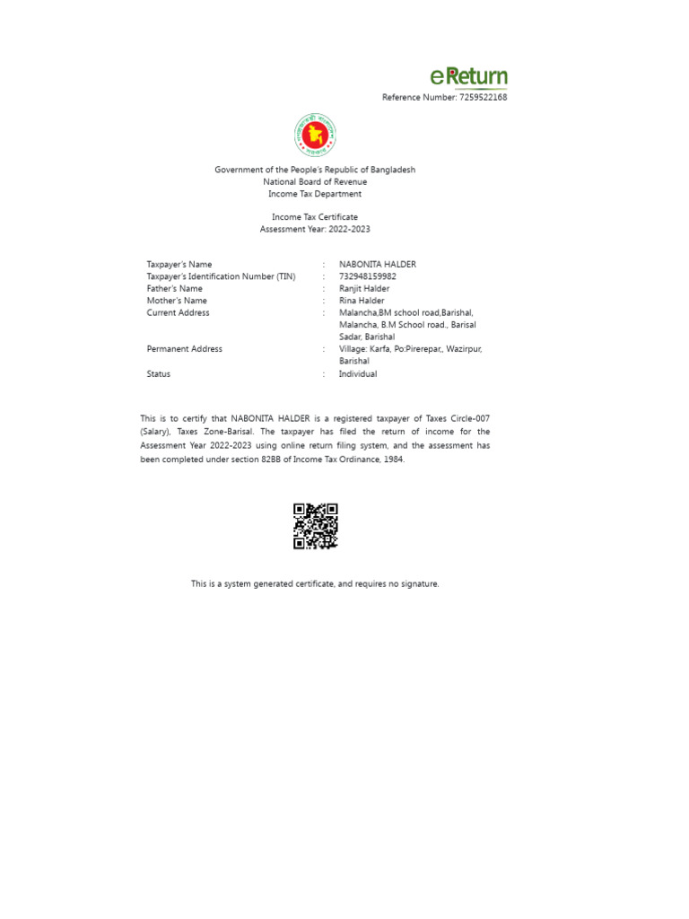 Tax Certificate 732948159982 | PDF