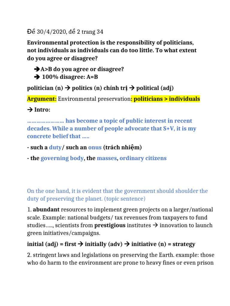 Environmental Protection - Politicians or The Masses | PDF