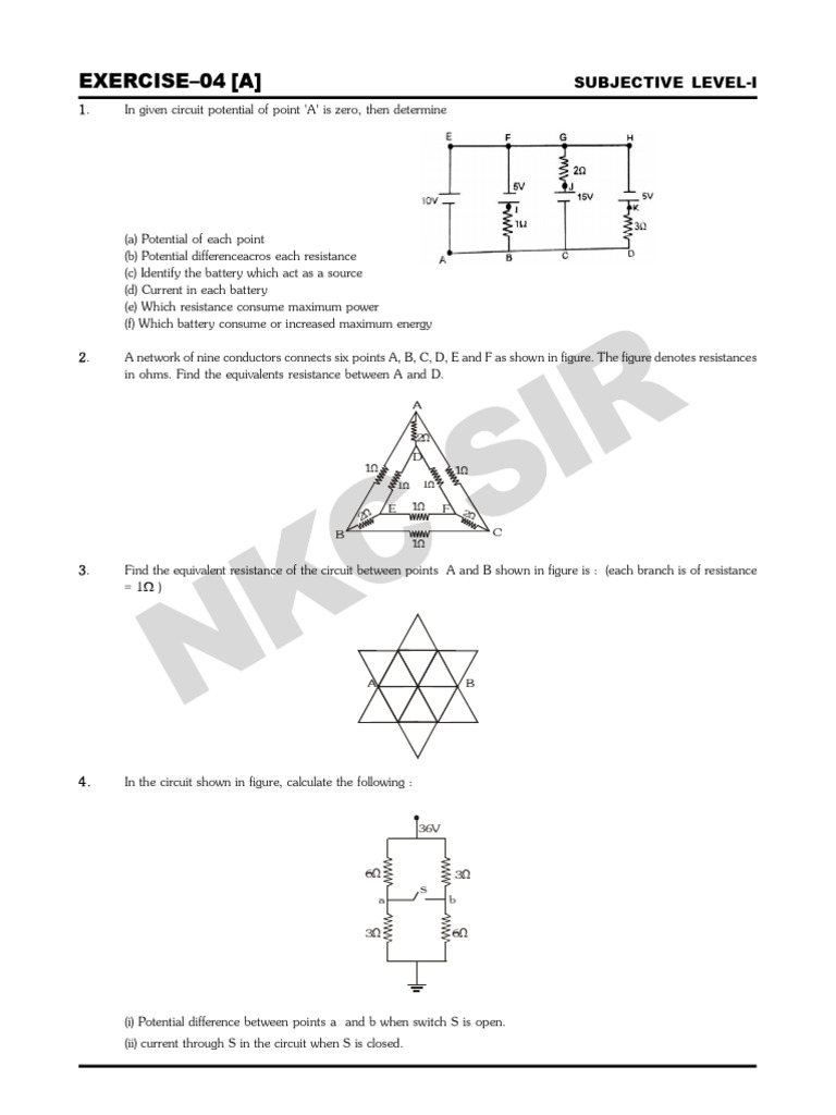 Current Electricity Exercise-4A 1649390821527 | PDF | Electrical ...