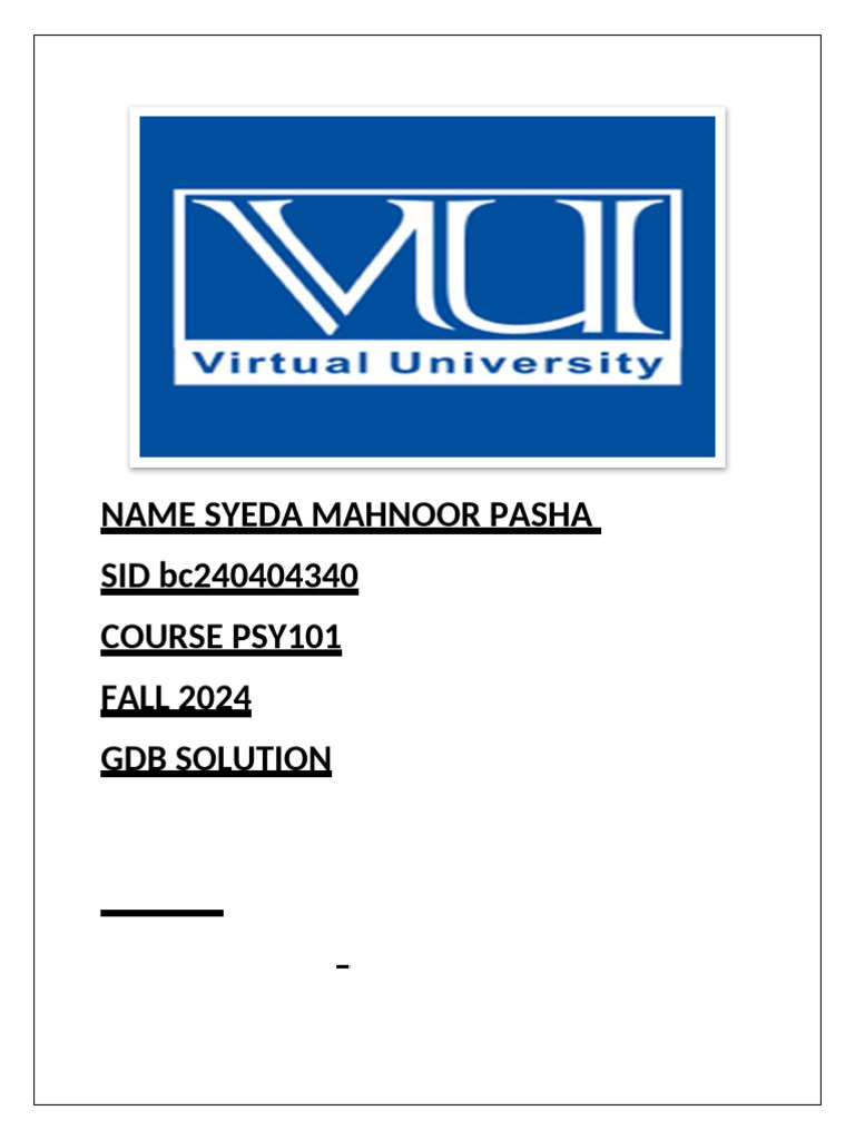 1st GDB Solution Psy101 | PDF