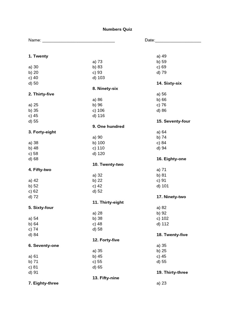 Numbers Quiz | PDF