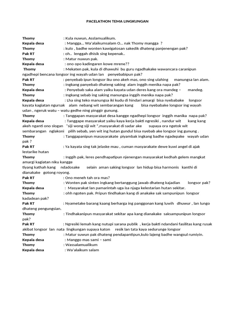 Contoh Pacelathon Tema Lingkungan Sekolah Dasar | PDF