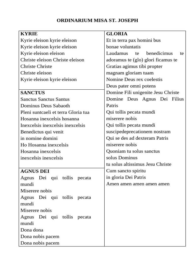 Ordinarium Misa St. Joseph | PDF