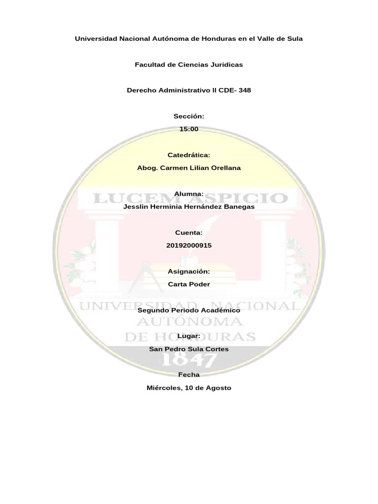A21 - Carta Poder-Hernández Jesslin-1 | PDF | Honduras | Gobierno