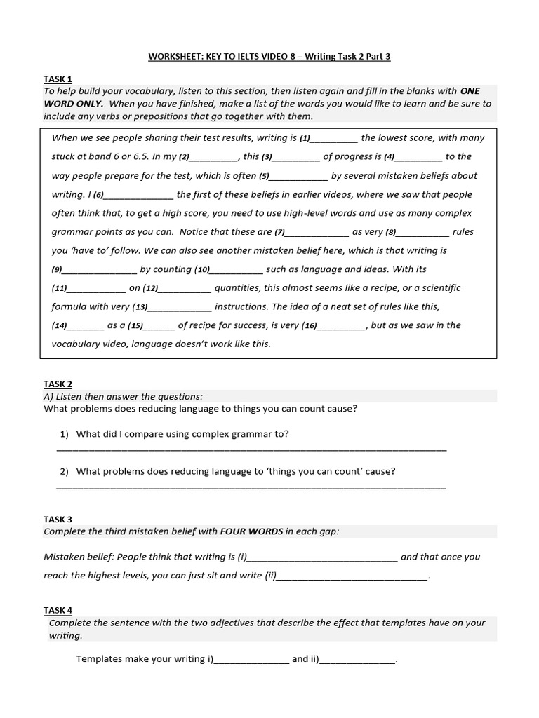 Video 8 T2 P3 Worksheet | PDF | Syntax | Linguistics