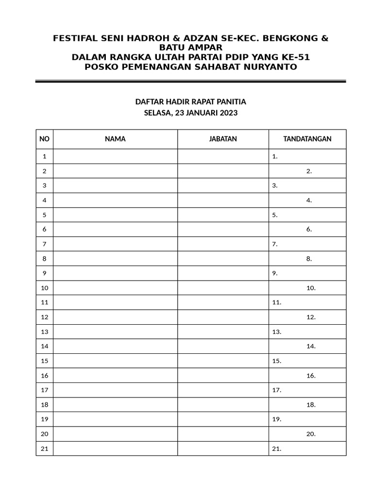 Daftar Hadir Rapat | PDF