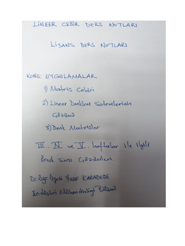 Lineer Cebir 12 - Hafta | PDF