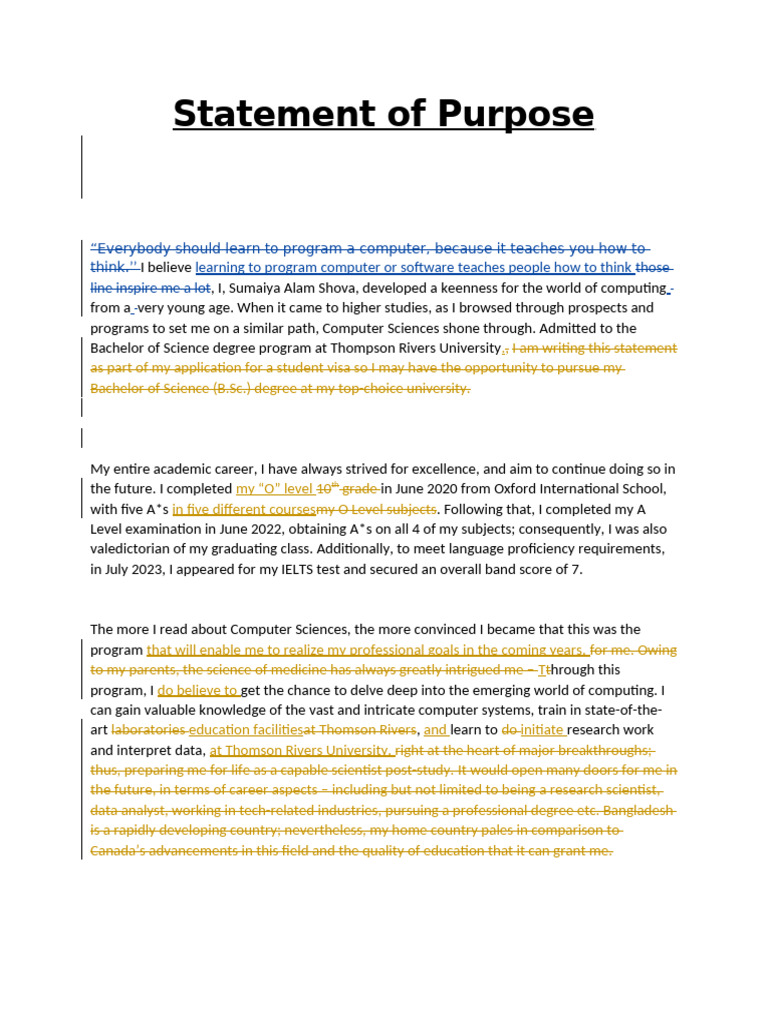 Statement-of-Purpose-sumaiya Alam Shova | PDF | Academic Degree | University