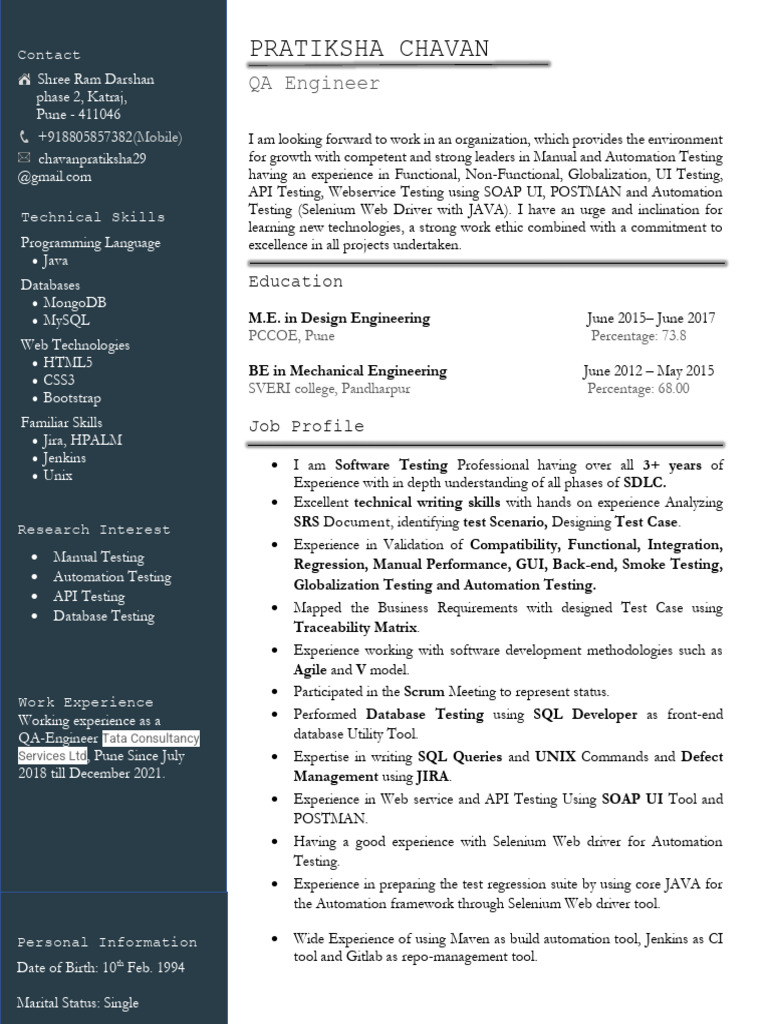 Pratiksha Chavan: QA Engineer | PDF | Web Service | Selenium (Software)