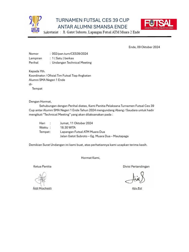 Undangan Technical Meeting Futsal | PDF