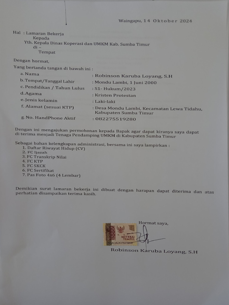 Berkas Lamaran Pendamping UMKM | PDF