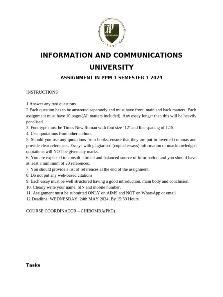 PPM 1 Assignment Guidelines 2024 | PDF