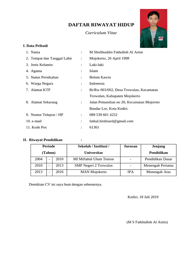 CV M Sholihuddin Fathulloh Al Amin | PDF