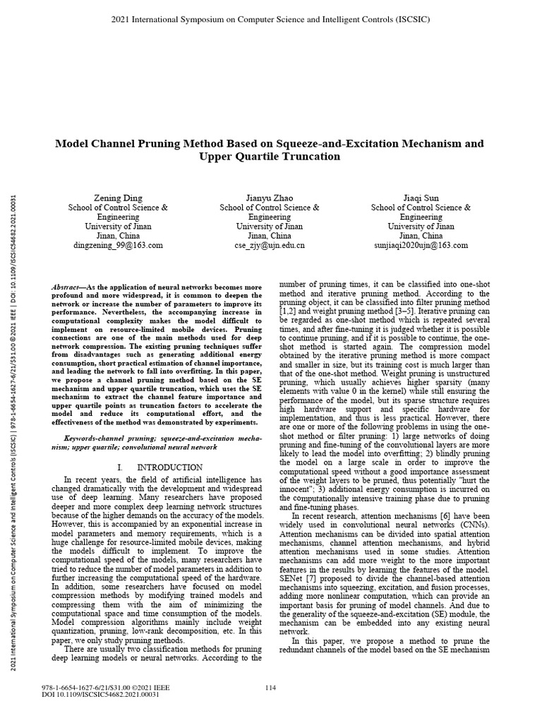 Model Channel Pruning Method Based On Squeeze-and-Excitation Mechanism and Upper Quartile ...