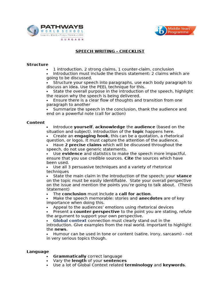 Speech Writing CheckList | PDF | Rhetoric | Human Communication