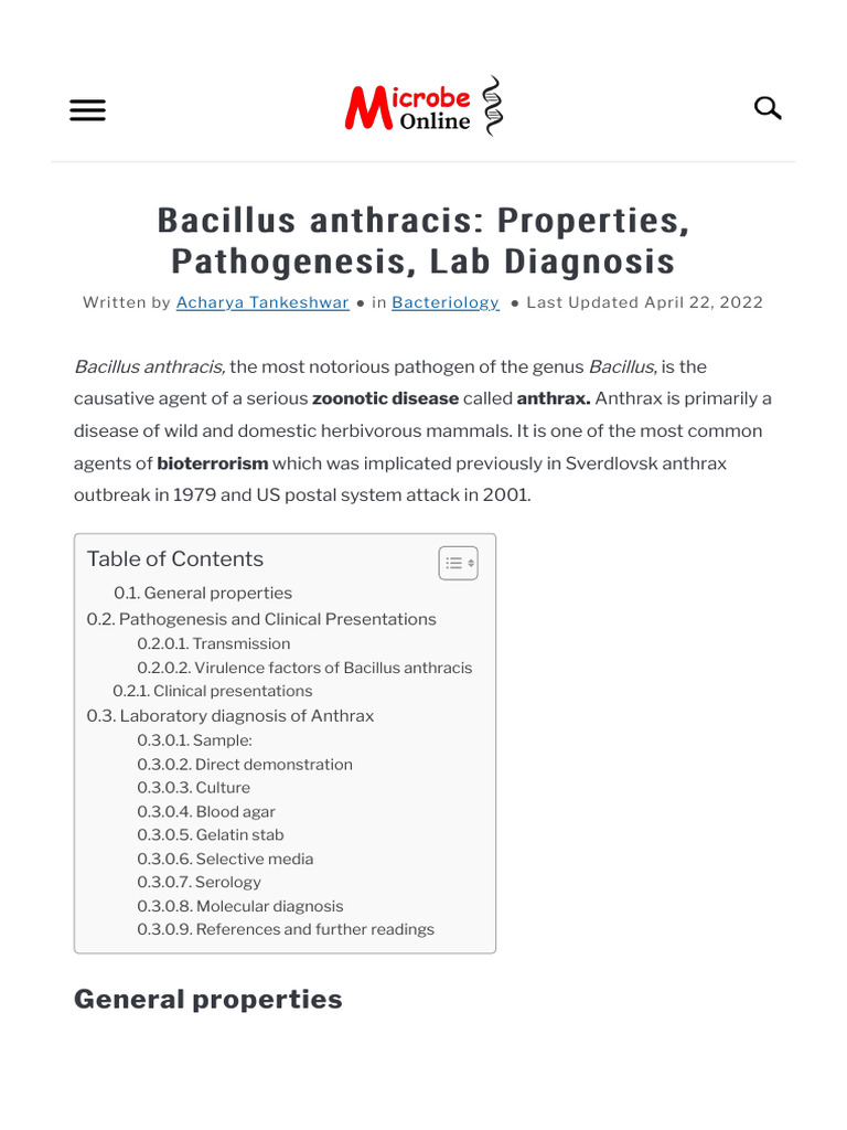 Bacillus Anthracis - Properties, Pathogenesis, Lab Diagnosis - Microbe ...
