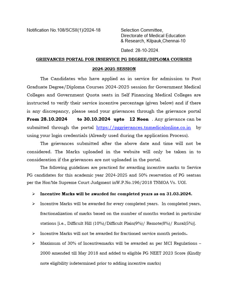 Notification No.108/SCSII (1) /2024-18 Selection Committee, Directorate ...