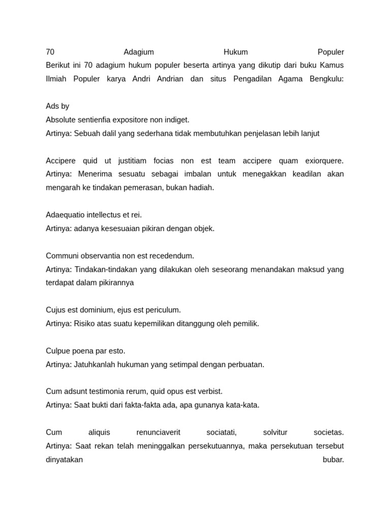 70 Adagium Hukum Populer dan Artinya | PDF | Hukum