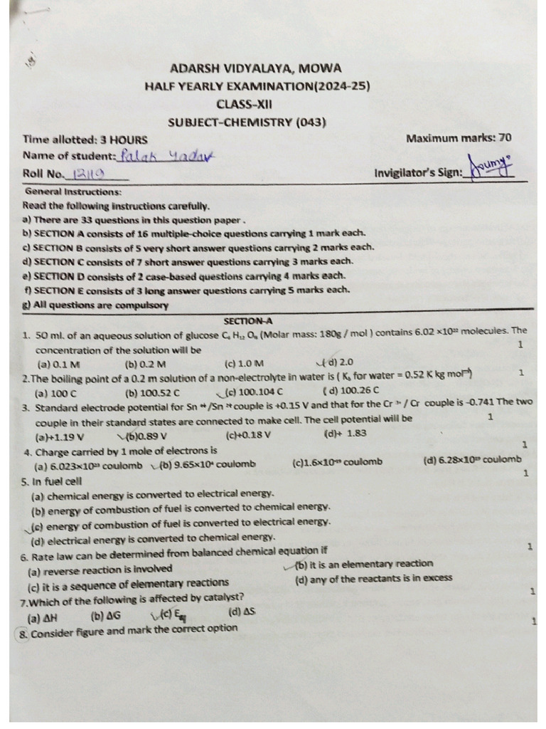 Adarsh Question Paper Chemistry | PDF