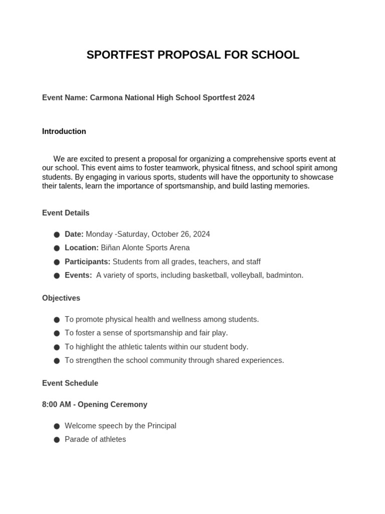 SPORTSFEST Proposal Project | PDF | Sports