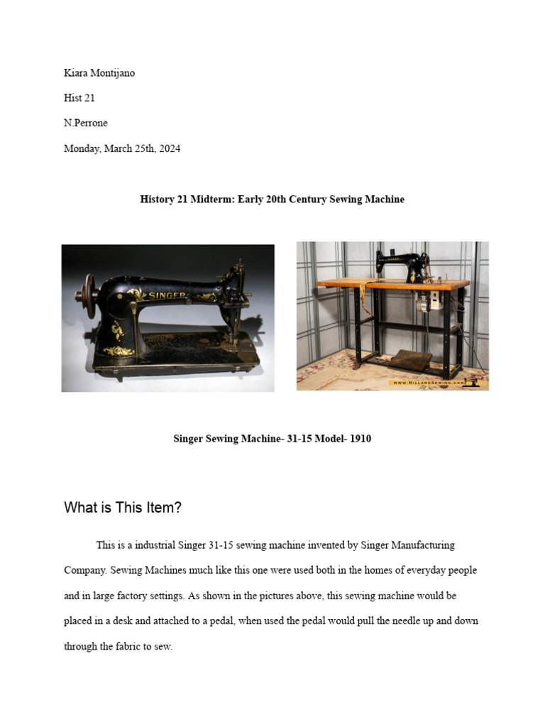 Hist 21 Midterm. The Sewing Machine | PDF | Sewing Machine | Sewing