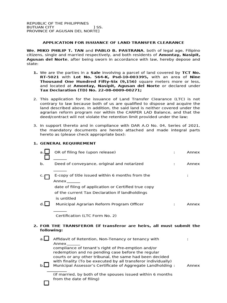 Affidavit For Issuance of Land Transfer Certificate 1-1 | PDF ...