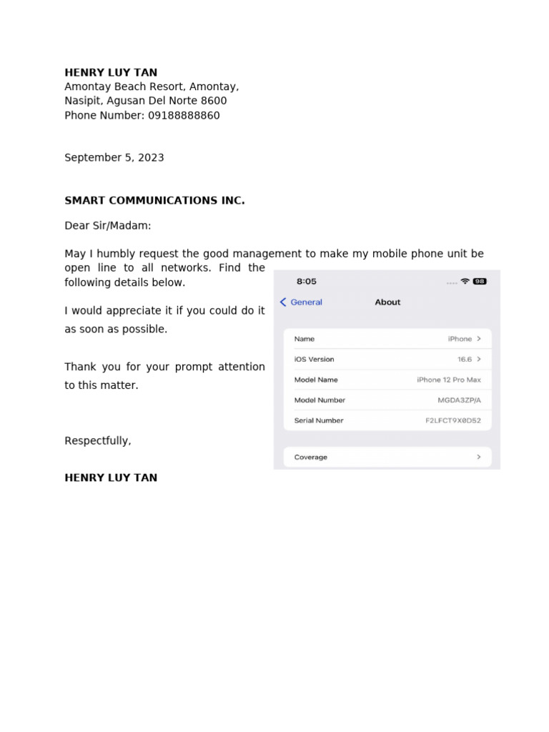 Request to Open Mobile Phone Line | PDF | Law