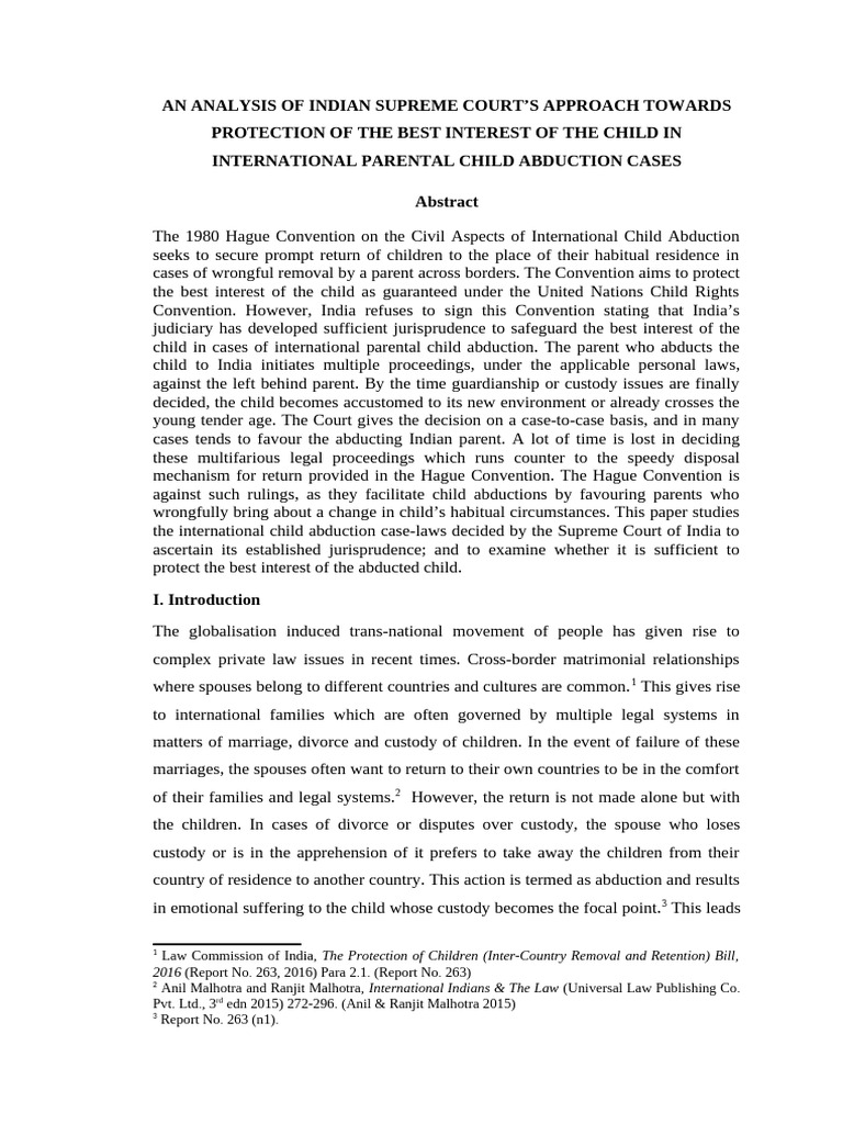 Apoorva Tomar Article | PDF | Child Custody | Convention On The Rights Of The Child