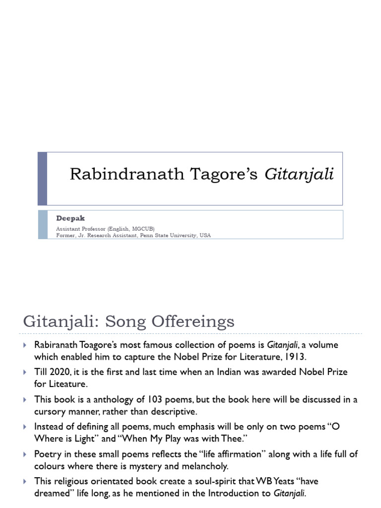 Rabindranath Tagore's: Gitanjali | PDF | Rabindranath Tagore | Poetry