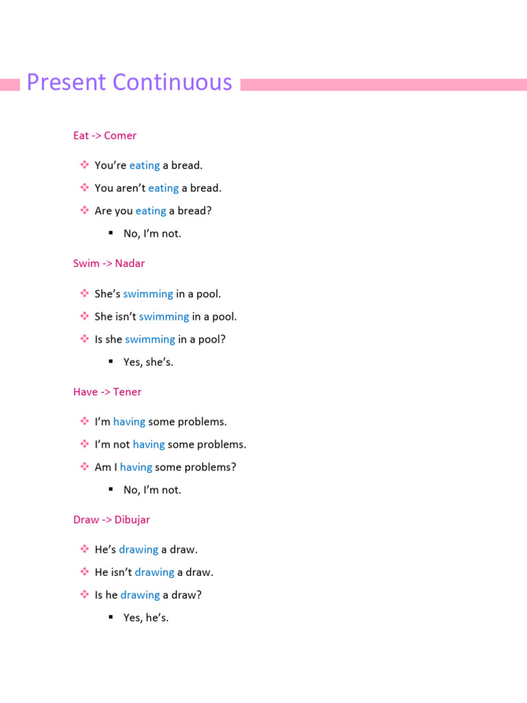 English-Spanish Present Continuous | PDF