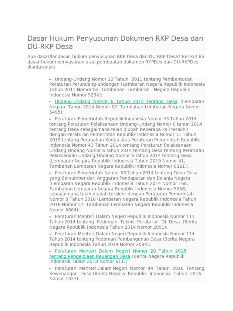 Dasar Hukum RKP Desa dan DU-RKP Desa | PDF