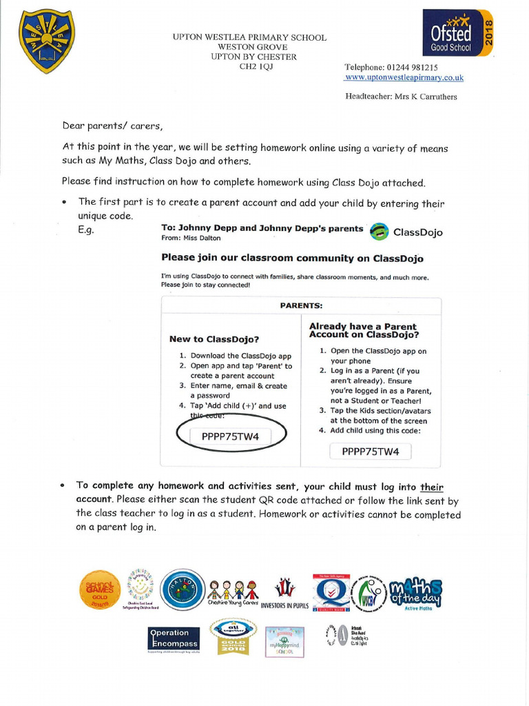 Letter-Class-Dojo - Homework | PDF