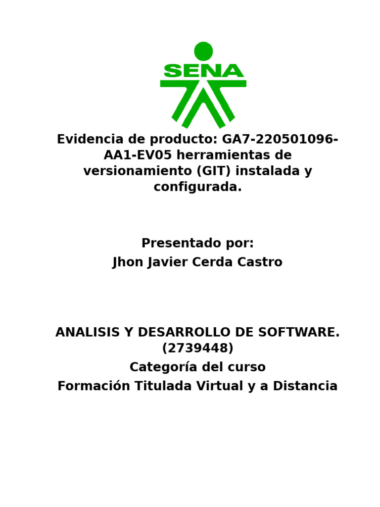 Herramientas de Versionamiento (GIT) Instalada y Configurada. | PDF | Control de versiones ...