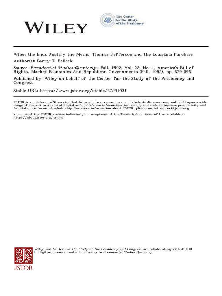 Balleck Barry Thomas Jefferson and The Louisiana Purchase 1992 Fall ...