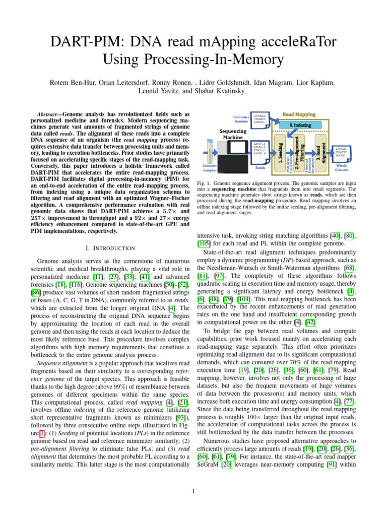 Dart-Pim: Dna Read Mapping Accelerator Using Processing-In-Memory | PDF | Matrix (Mathematics ...